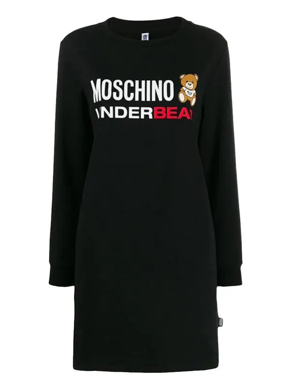 Moschino Long-sleeved T-shirt Dress With Logo Detail - Black