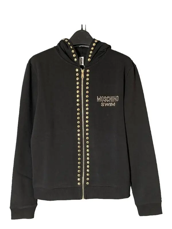 Moschino Studded Logo Hooded Zip Jacket - Black