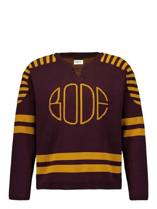 BODE Tie Neckline Sweater With Ribbed Trim And Logo Detail - Black