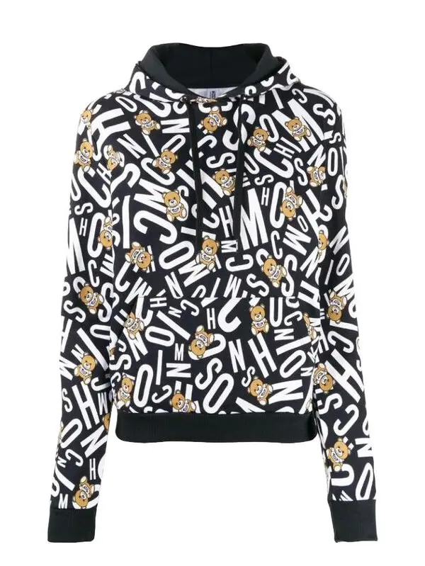 Moschino Full Logo Teddy Bear Hoodie - Black