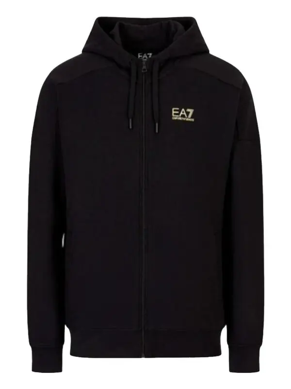 EA7 Logo Print Zip-up Hoodie - Black