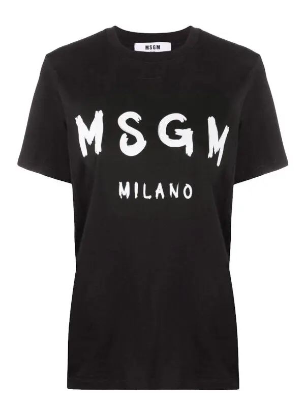 MSGM Logo Print Short Sleeve T-shirt - Black