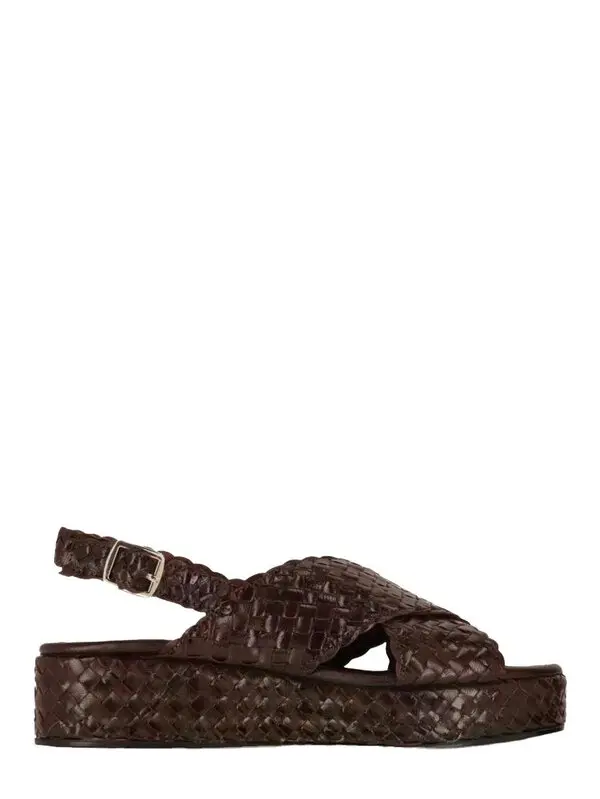 LA ROSE Woven Crossover Platform Sandals - Brown