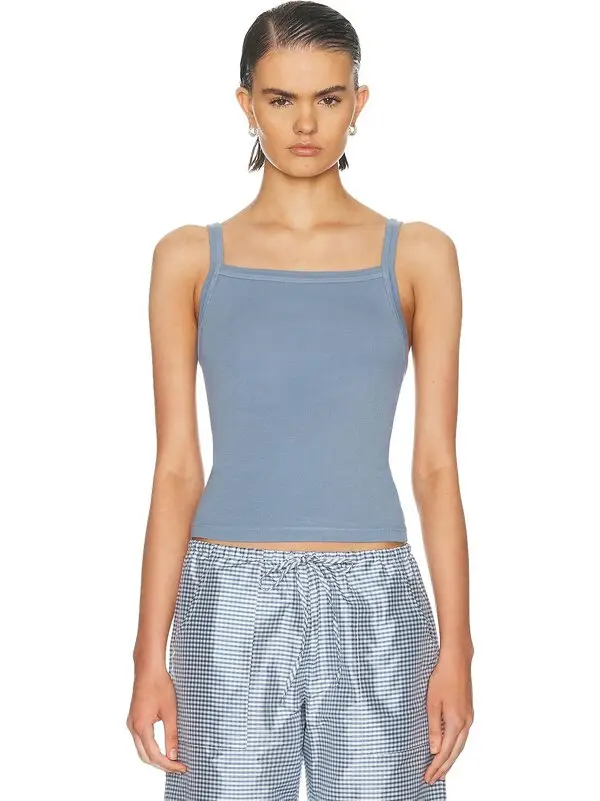 Donni. Ribbed Square Neck Tank Top - Cornflower