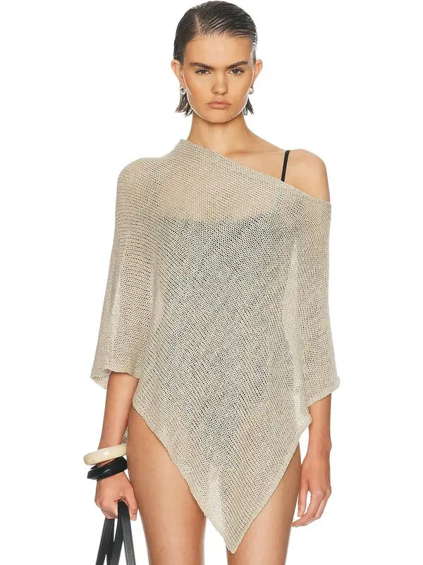 Enza Costa Open Knit Poncho - Oatmeal