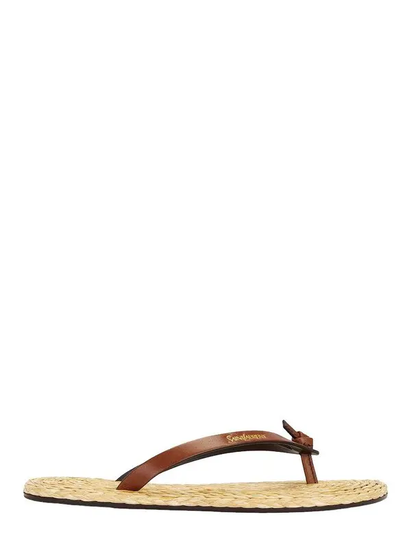 Saint Laurent Braided Raffia Pool Slides - Bruciato