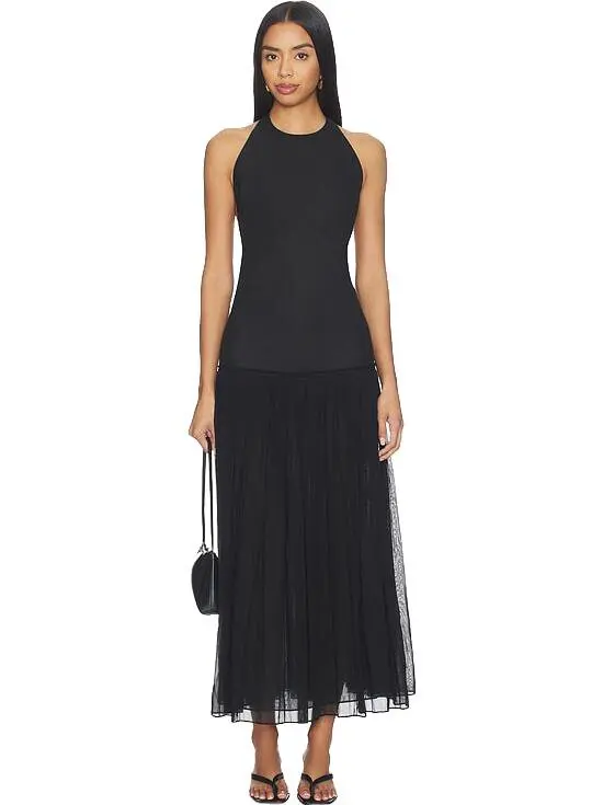 RÓHE Pleated Muslin Halter Dress - Black