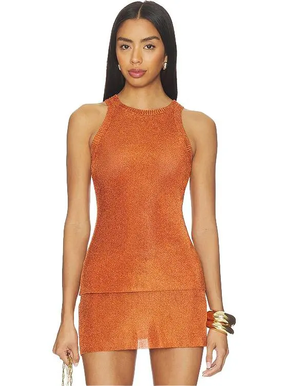 GUIZIO X Revolve Millie Top Knit Metallic Sheer Top - Orange