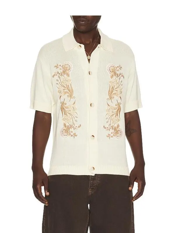 Central Park West Anderson Embroidered Camp Shirt In . Also - Cream