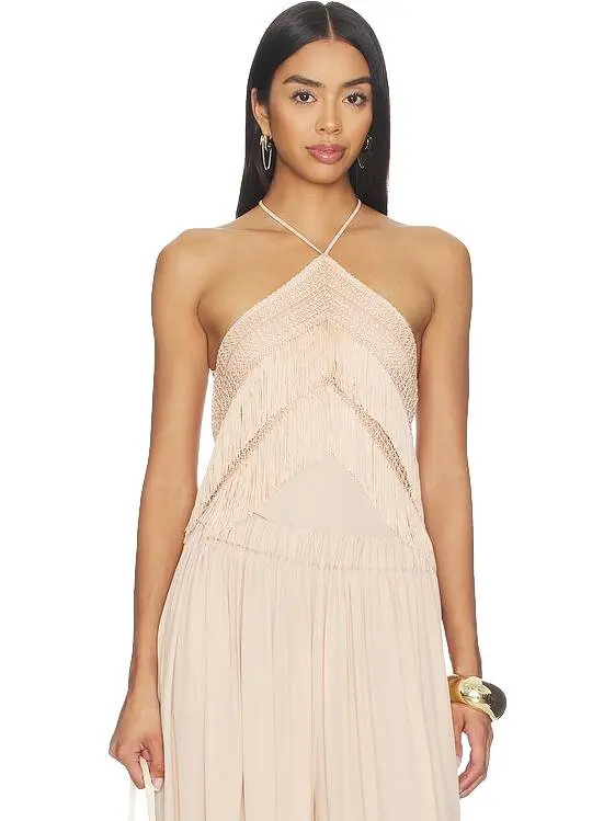 Andamane Reina Halterneck Fringed Top - Peach