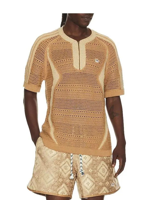 ADIDAS ORIGINALS Knit Jersey With Half Zip Closure - Tan