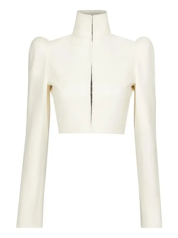 Alaïa Cropped High Neck Leather Jacket - Blanc Nacre