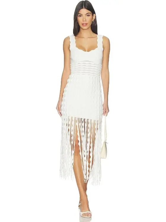 Simkhai Scalloped Knit Midi Dress With Fringe - Ivory