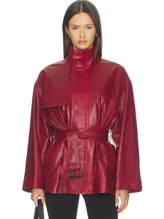 FRAME The Alexandra Leather Trench - Red