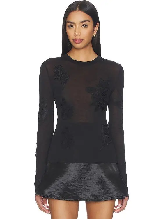 OPERASPORT Ziva Sheer Appliqued Jersey Top - Black