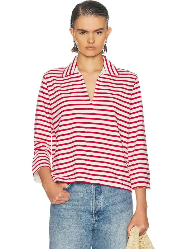 Polo Ralph Lauren Long Sleeve Striped Polo Top - Red & Deckwash White
