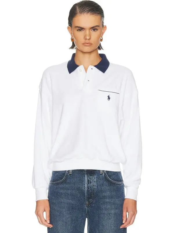 Polo Ralph Lauren Terry Knit Long Sleeve Pullover Sweater - White