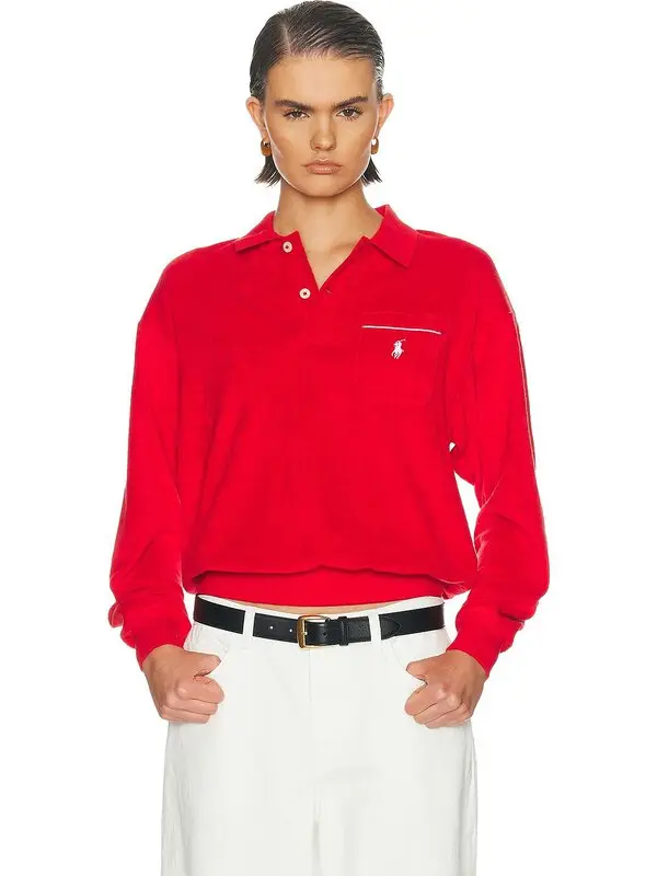 Polo Ralph Lauren Terry Knit Long Sleeve Pullover Sweater - Cruise Red