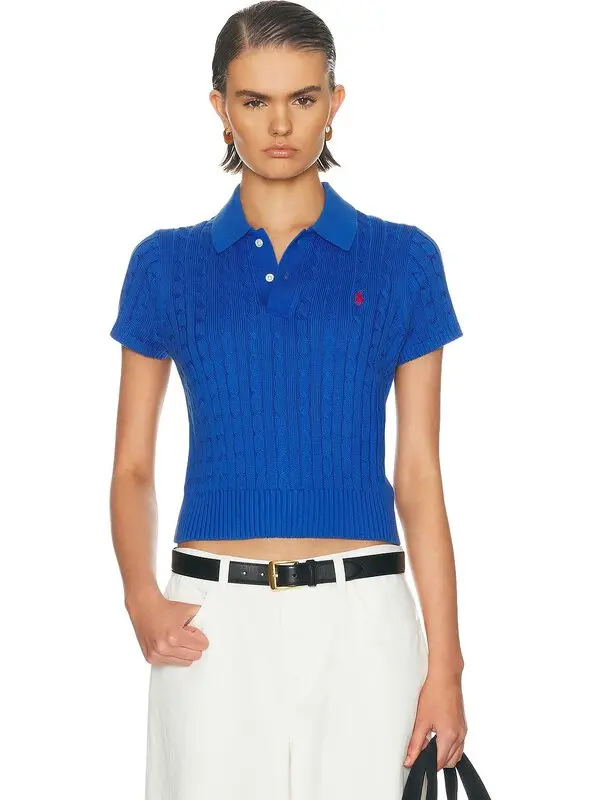 Polo Ralph Lauren Short Sleeve Cable Knit Polo - Gala Blue
