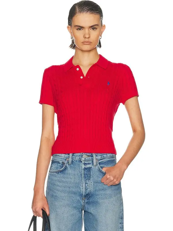 Polo Ralph Lauren Short Sleeve Cable Knit Sweater - Cruise Red