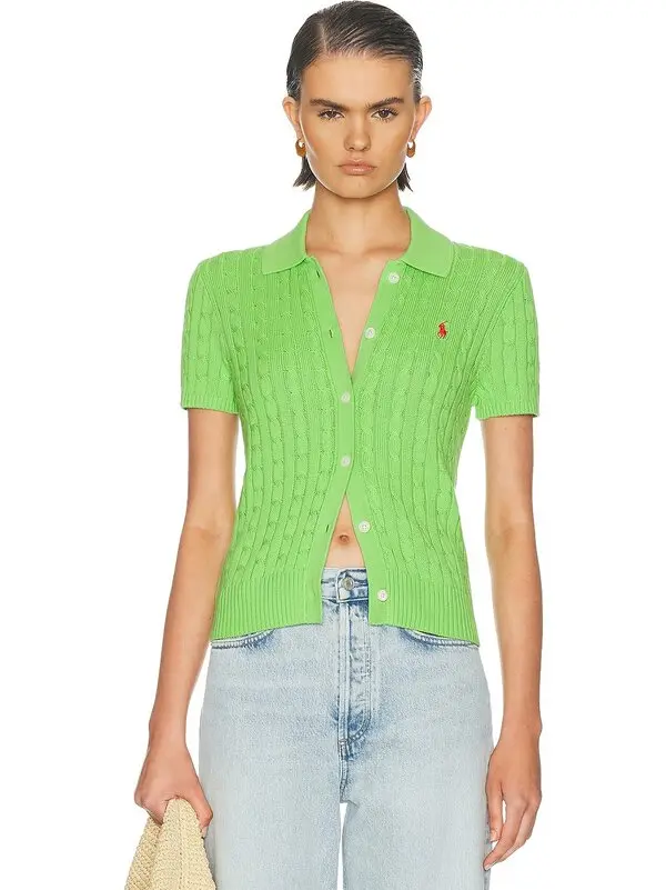 Polo Ralph Lauren Short Sleeve Cable Knit Cardigan - Riviera Green