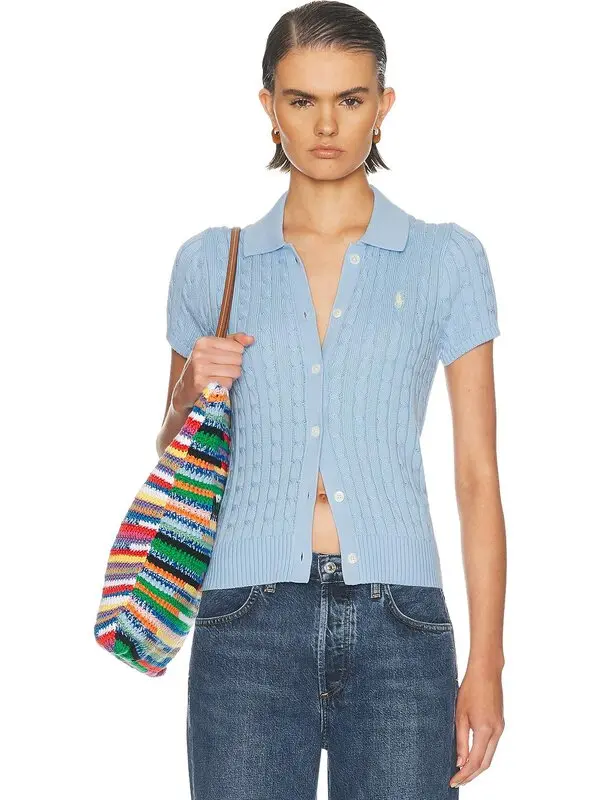 Polo Ralph Lauren Short Sleeve Cable Knit Cardigan - Baby Blue