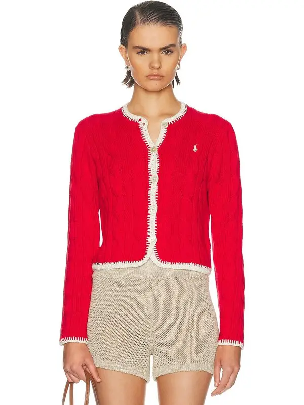 Polo Ralph Lauren Long Sleeve Cable Knit Cardigan - Cruise Red