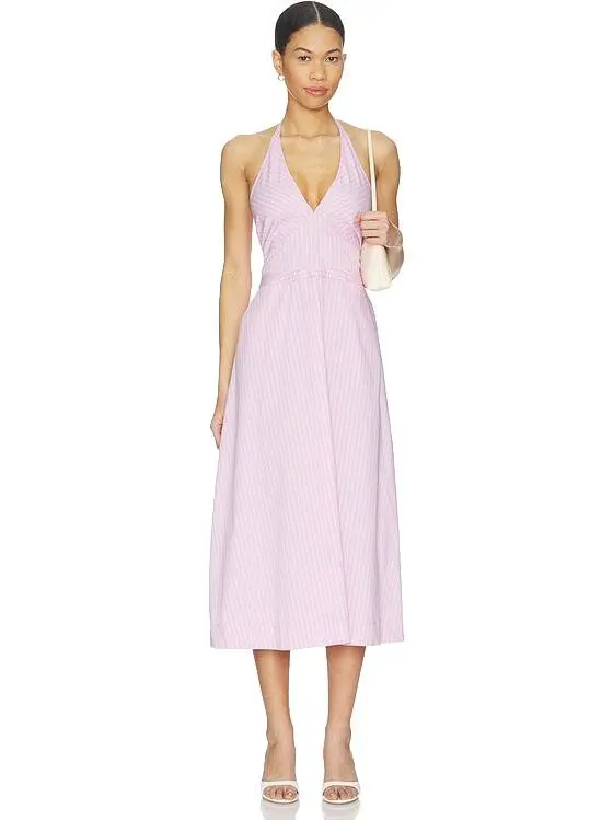 Central Park West Ora Poplin Stripe Halter Dress - Pink