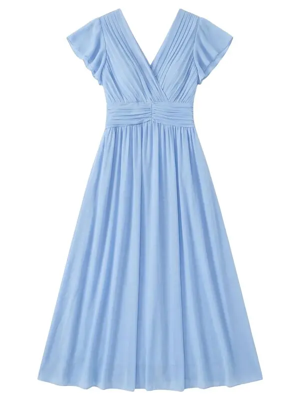 LATELIER LONDON Flutter Sleeve V-neck Maxi Dress - Blue