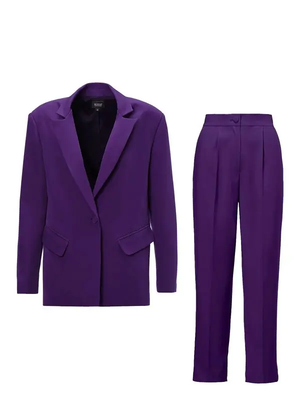 BLUZAT Suit: Regular Blazer And Cropped Trousers - Purple