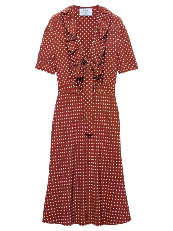 Prada Polka-dot Print Marocain Dress - Brown