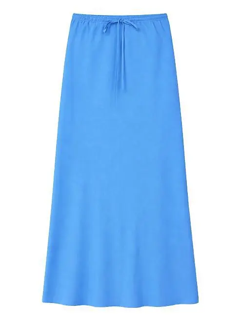 RO&ZO Drawstring Waist Bias-cut Woven Maxi Skirt - Blue