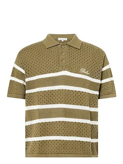BELIER St.tropez Crochet Cotton Polo Shirt - Olive/ecru