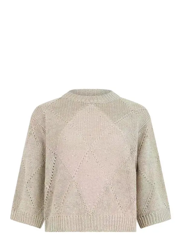 Peserico Sequined Argyle Knit Sweater - Neutrals