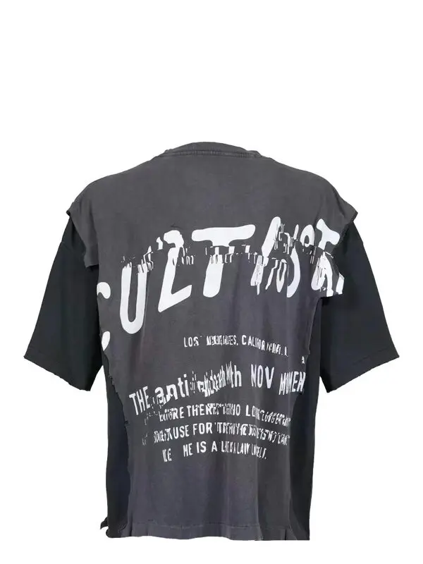 RRR123 Moda Apocrypha Quad Tee Distressed Layered-effect T-shirt - Black