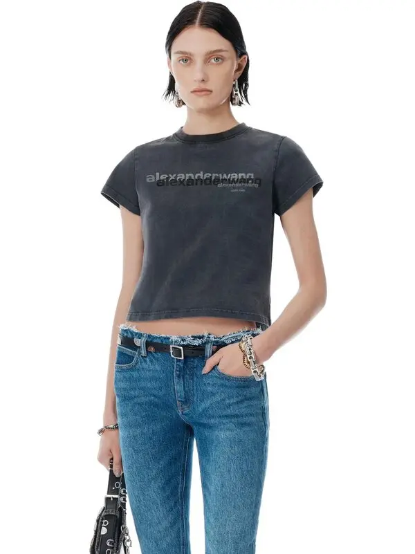 Alexander Wang Shrunken Logo Cotton Tee - Washed Black