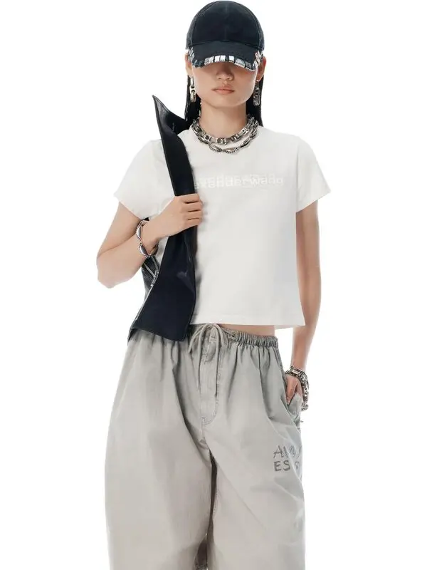 Alexander Wang Shrunken Logo Cotton Tee - Vintage White
