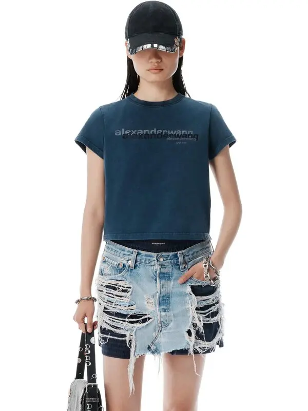Alexander Wang Shrunken Logo Tee - Washed Navy