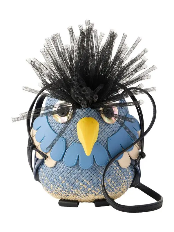 Loewe Appliquéd Raffia Shoulder Bag - Blue