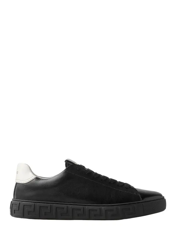 Versace Greca Embossed Leather Sneakers - Black