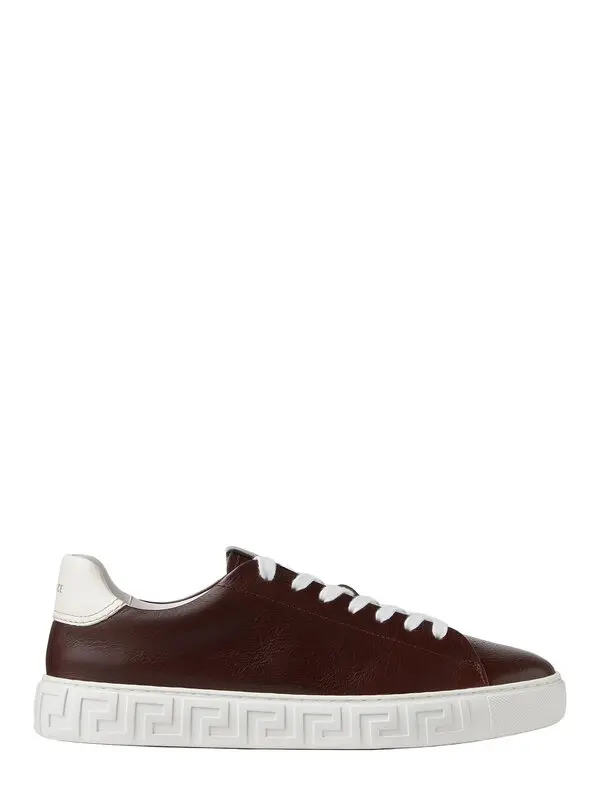 Versace Greca Embossed Leather Sneakers - Brown