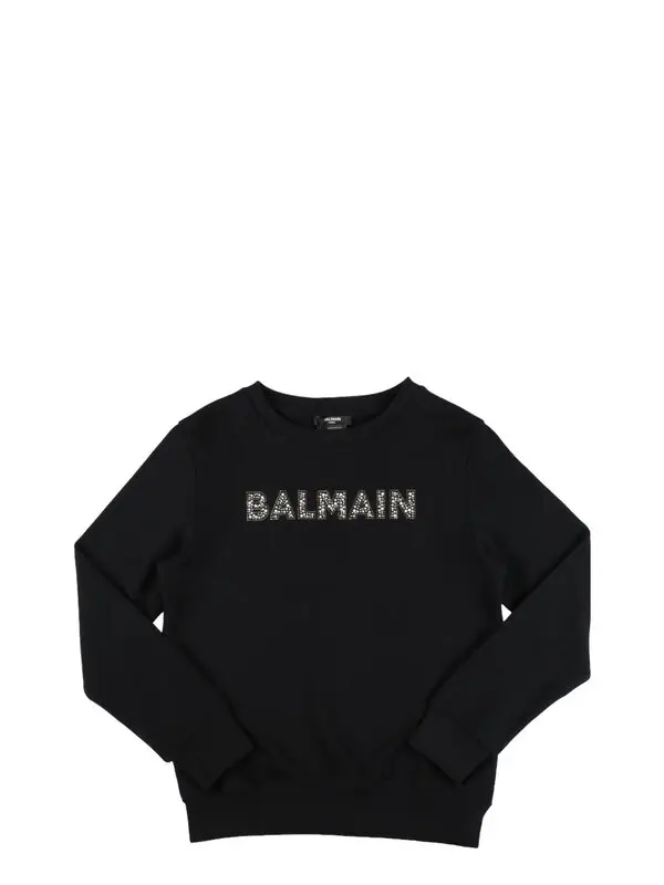 Balmain Crew-neck Cotton Sweatshirt With Front Logo - Black
