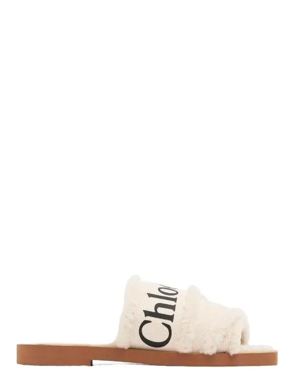 Chloé Woody Shearling Flat Sandals - White