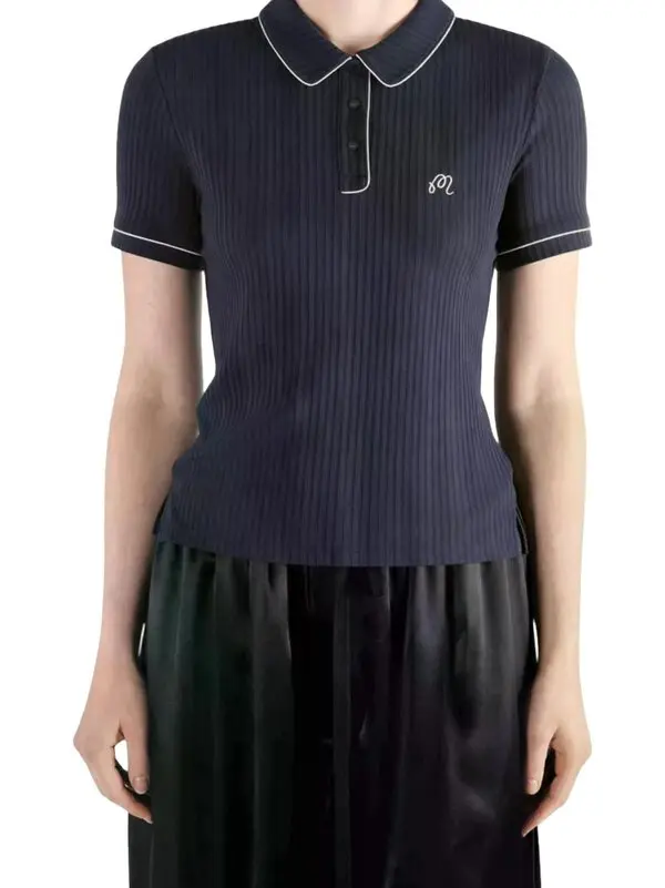 MALBON Anna Ribbed-knit Polo Shirt - Black