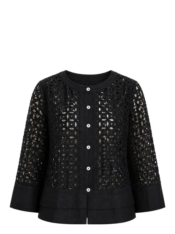 MARIELĒ Costanza Sangallo Linen Cropped Jacket - Black