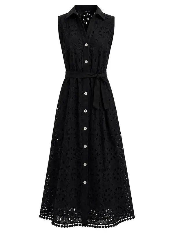 MARIELĒ Sangallo Linen Long Dress - Black