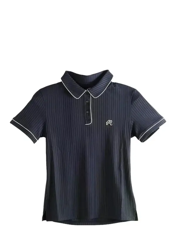 MALBON Anna Ribbed-knit Piped Polo Shirt - Black