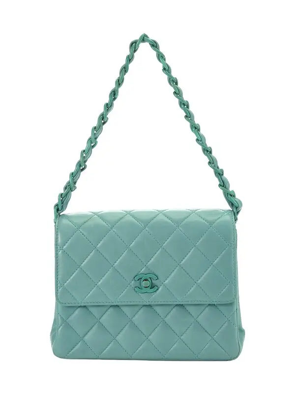 Chanel Quilted Lambskin Top Handle Rectangular Flap Bag - Green