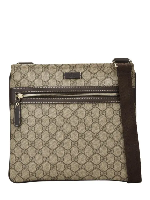 Gucci Original Gg Supreme Zip Pocket Flat Messenger - Brown