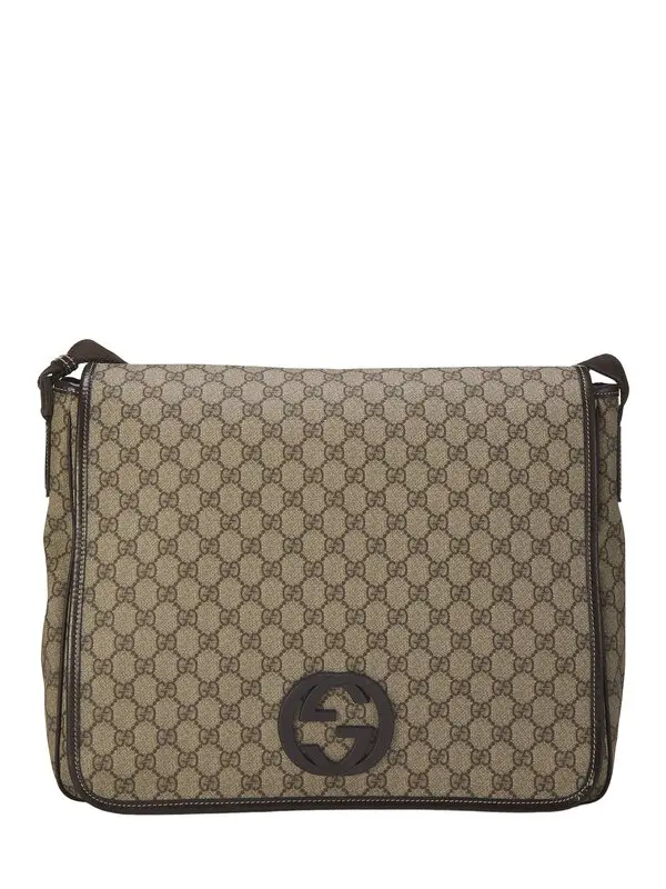 Gucci Gg Supreme Canvas Flap Messenger Bag - Beige